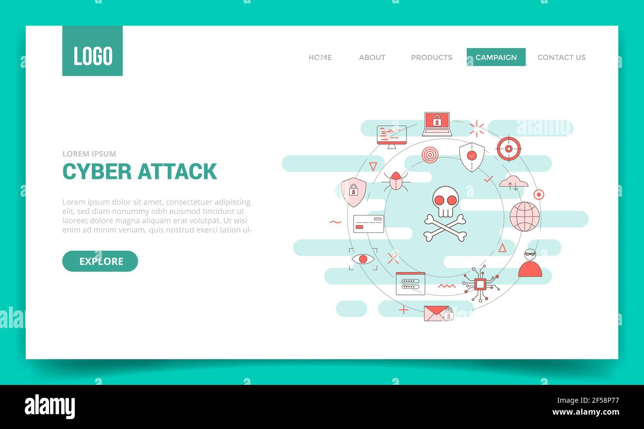 cyber attack concept with circle icon for website template or landing page banner homepage ...