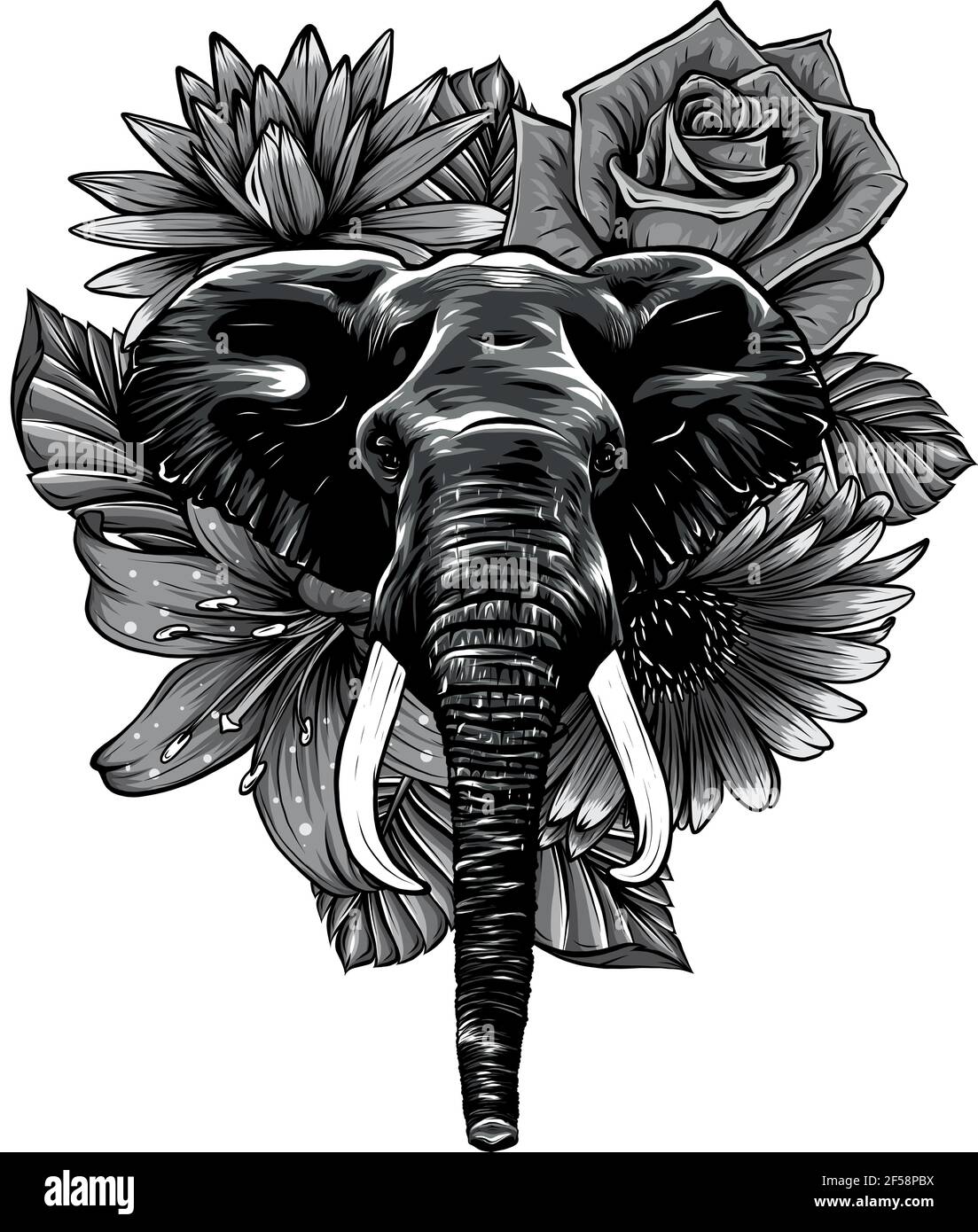 Vector illustration of head elephant with flower Stock Vector Image ...