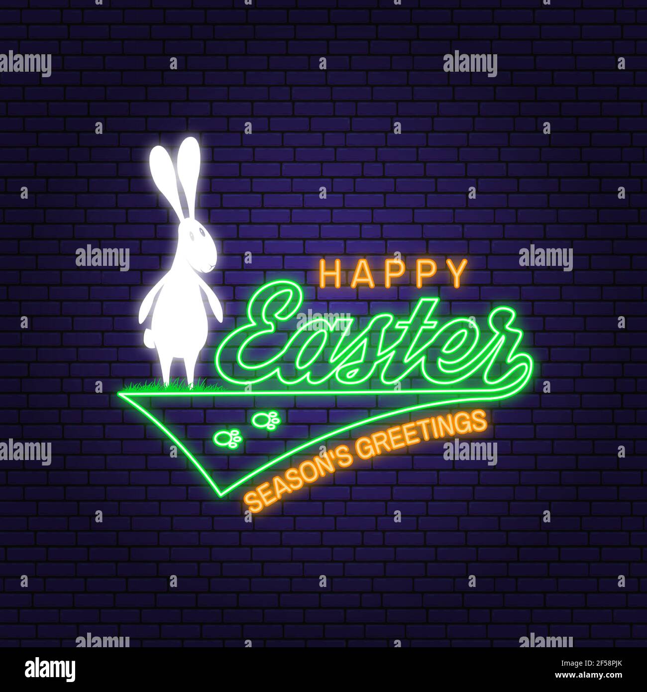 Happy Easter neon card, badge, logo, sign. Vector. Typography neon ...