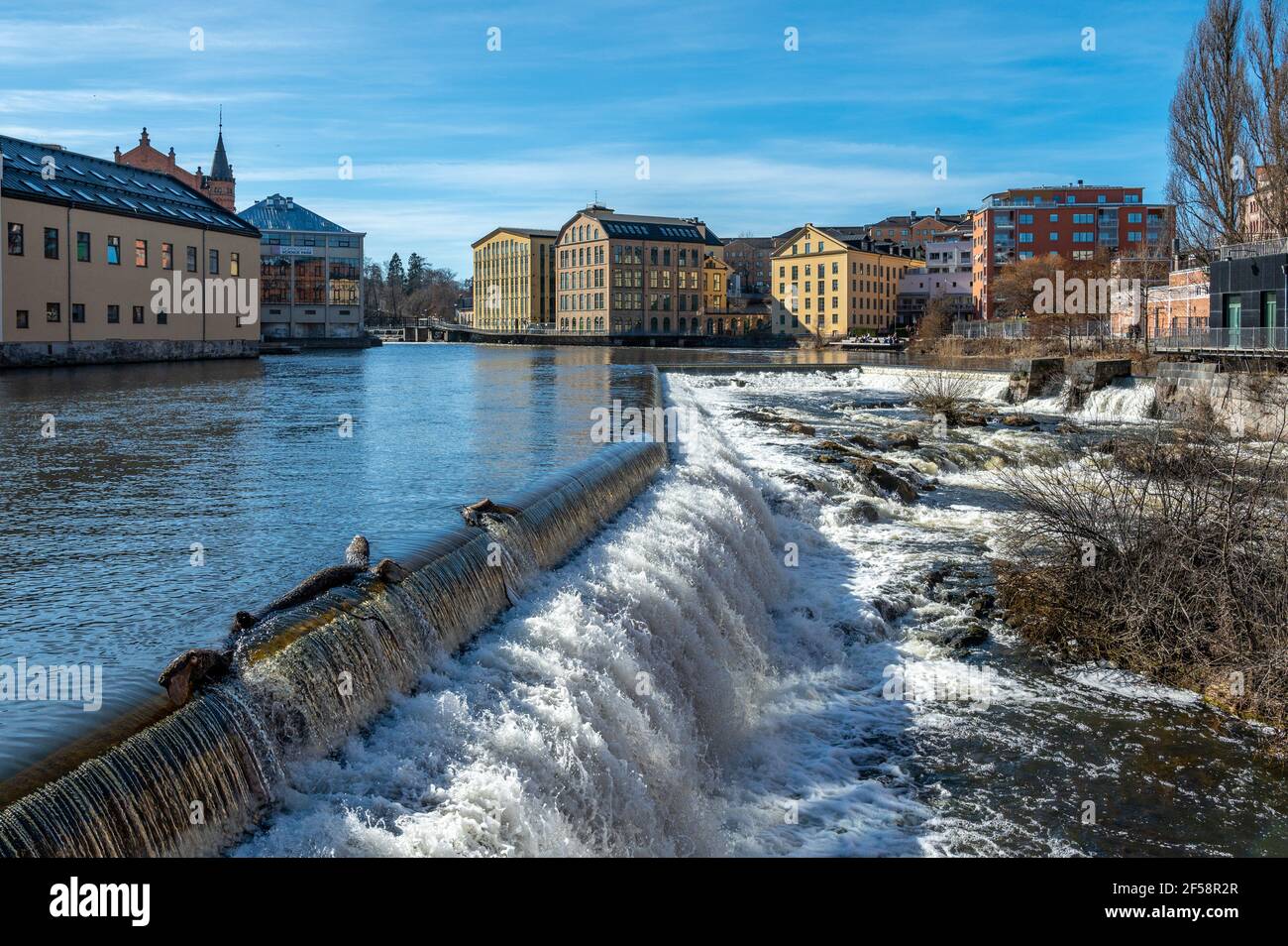 Motala river and the old industrial landscape of Norrkoping during ...