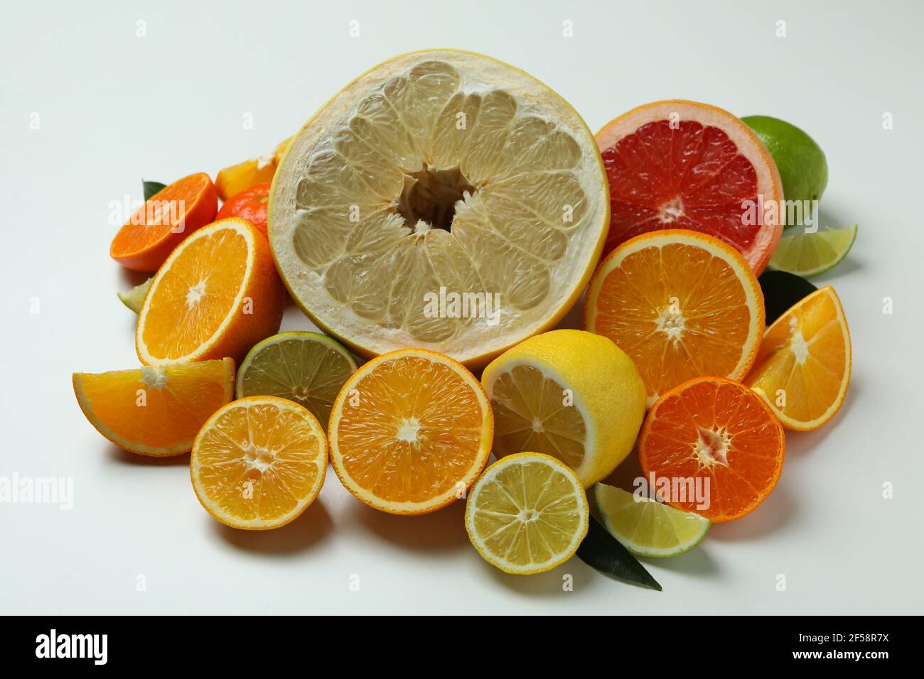Heap of ripe citrus on white background Stock Photo - Alamy
