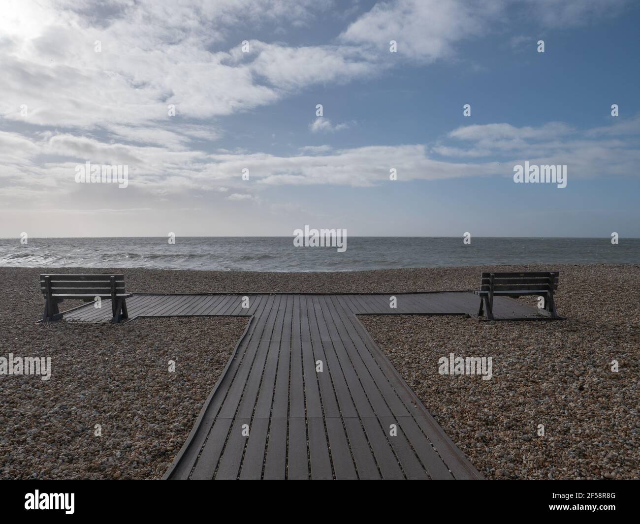 Two seats seen on a beach looking out over the sea Stock Photo - Alamy