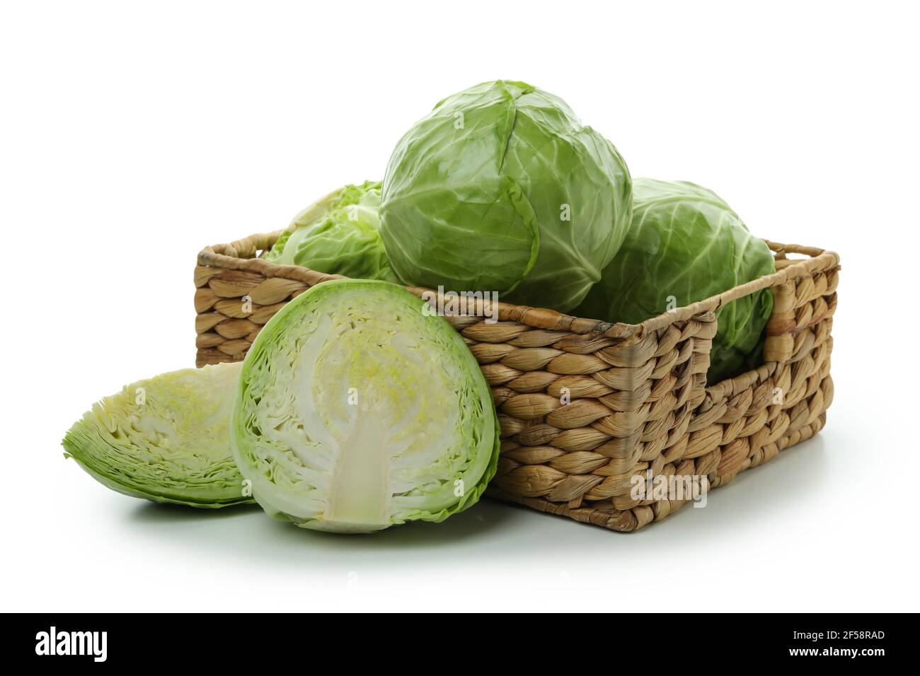 Basket with cabbage isolated on white background Stock Photo - Alamy