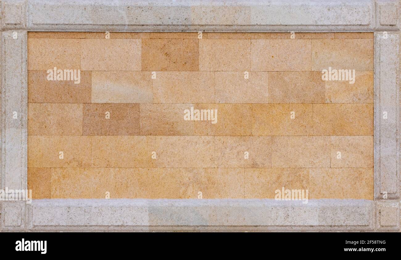 Framed Wall Natural porous stone Brick texture. Tiling clean for ...