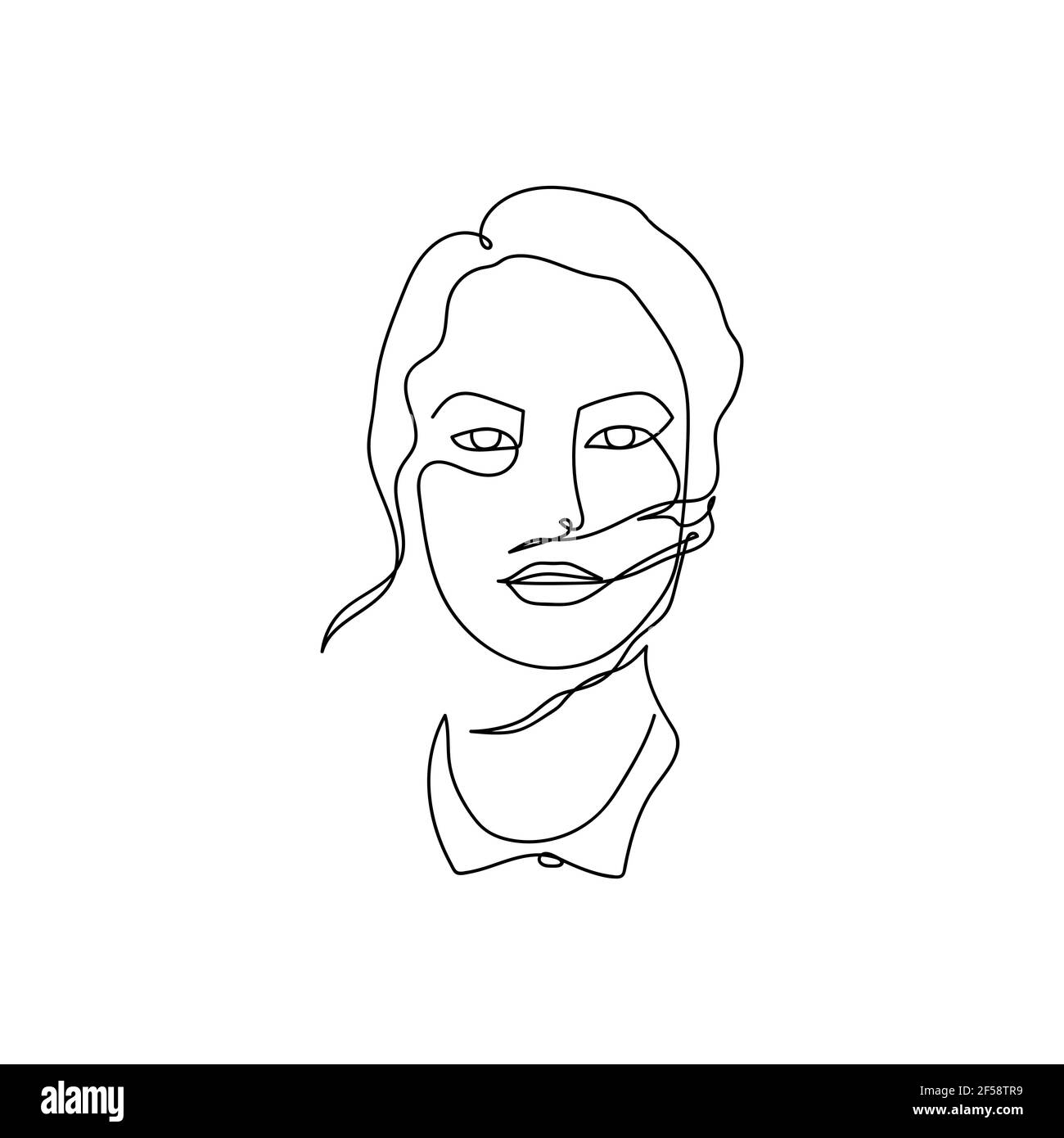 Continuous line abstract female portrait. Hand drawn line woman face ...
