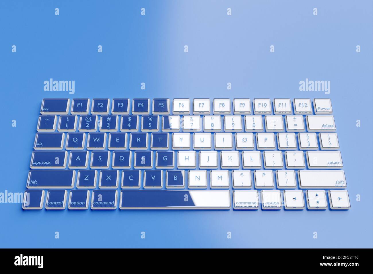 3d illustration, close up of the blue and white realistic computer or ...