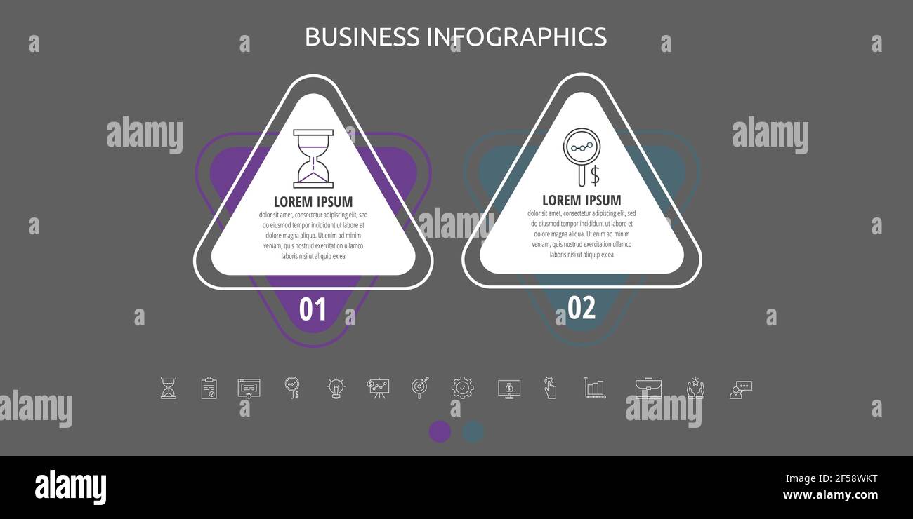 Modern and simple flat vector triangle infographic with 2 steps ...