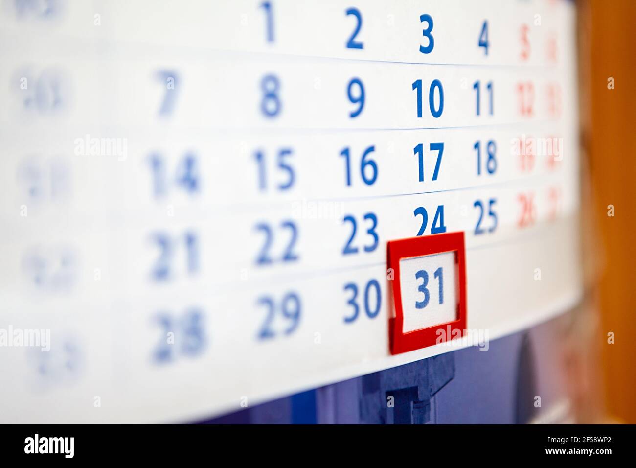 The December, 31, 2020, paper calendar with red frame for date, close ...