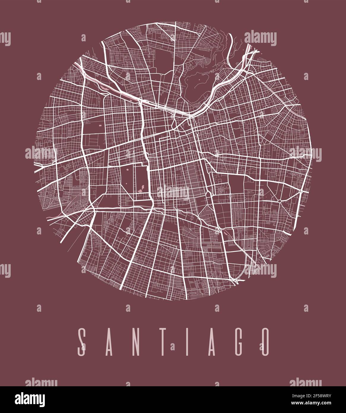Santiago map poster. Decorative design street map of Santiago city ...