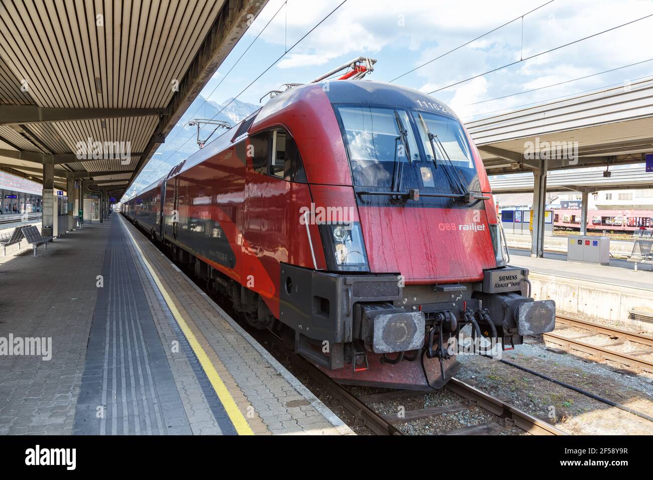 Innsbruck, Austria - August 1, 2020: ÖBB RailJet locomotive train ...