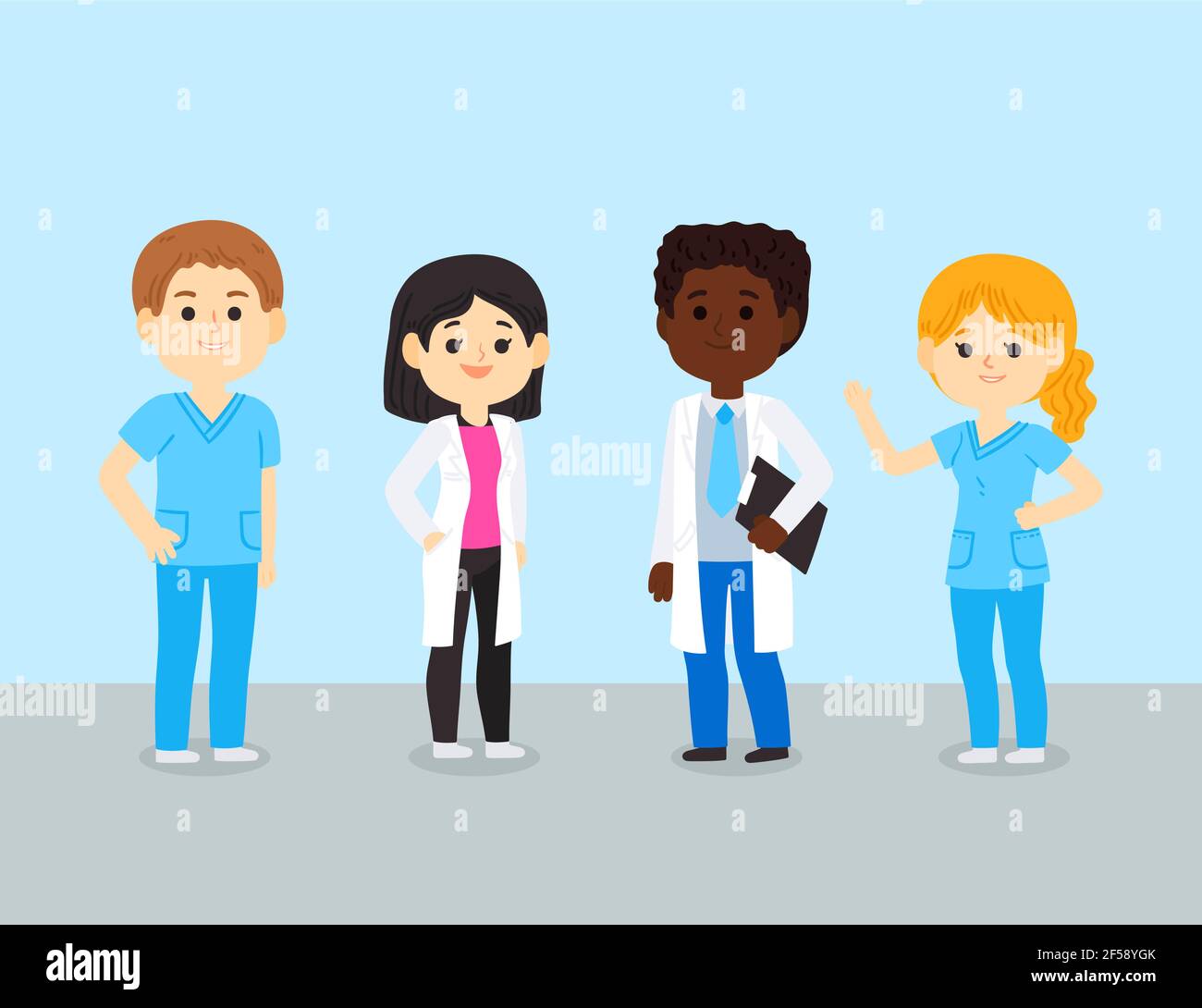Cartoon doctors and nurses with equipment Vector illustration Stock ...