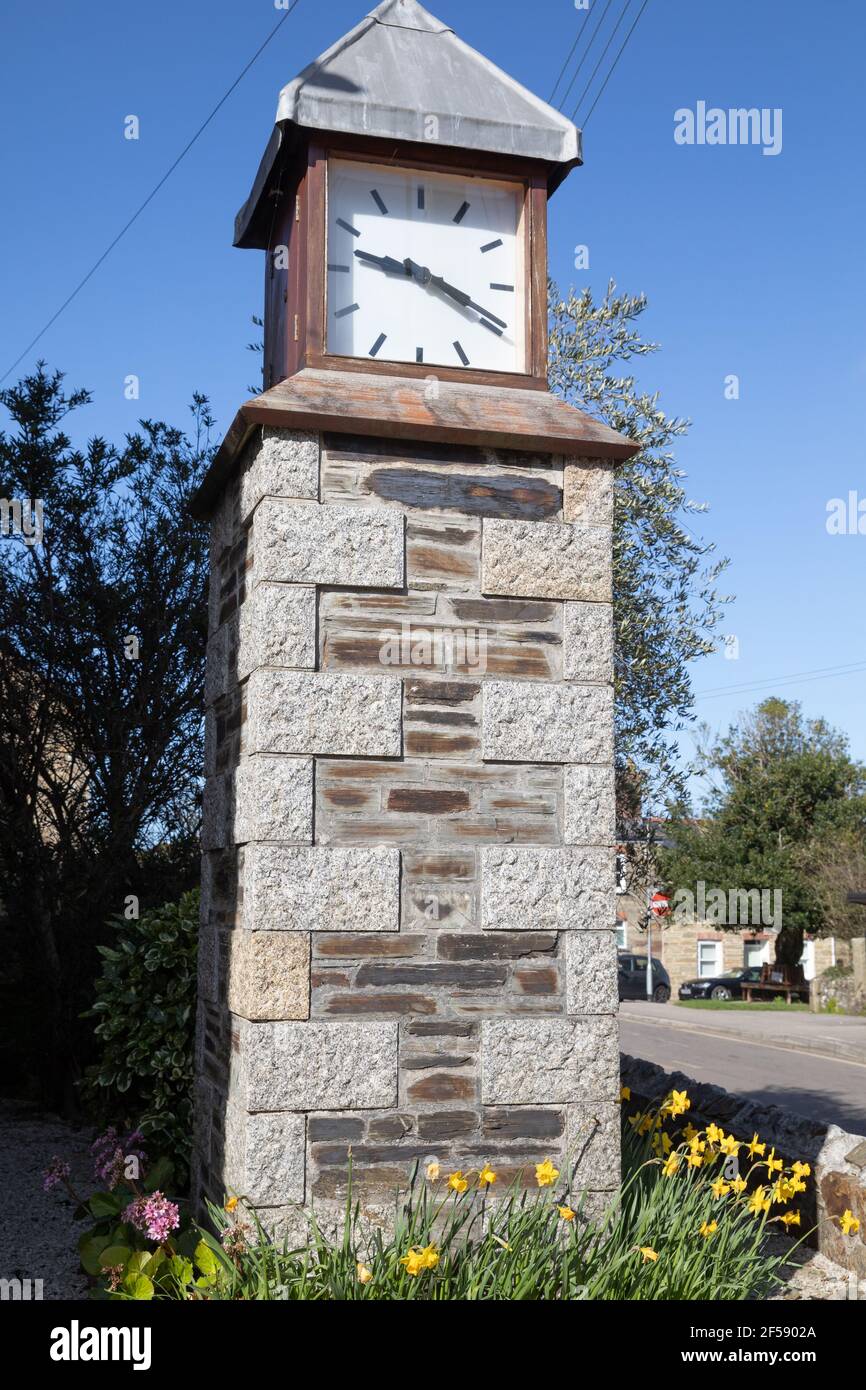 Small clock tower In St Agnes, Cornwall Stock Photo - Alamy