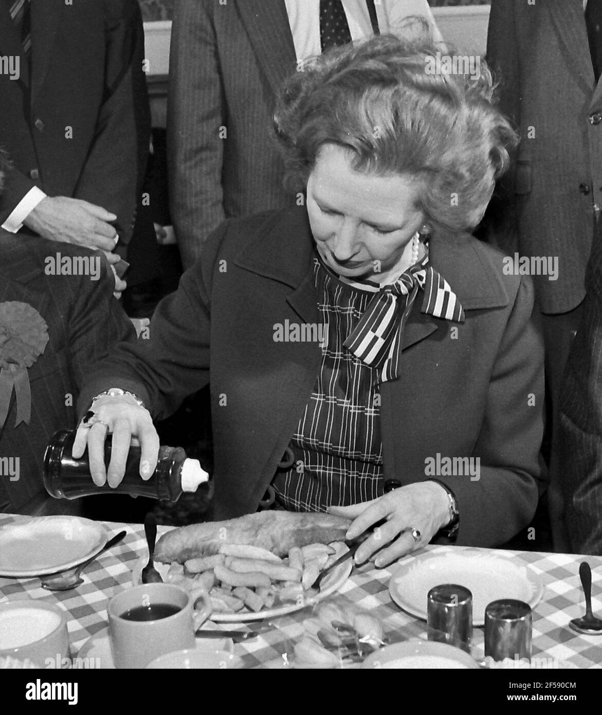Mrs Thatcher at Harry Ramsdens fish and chip 1983 May Stock Photo - Alamy