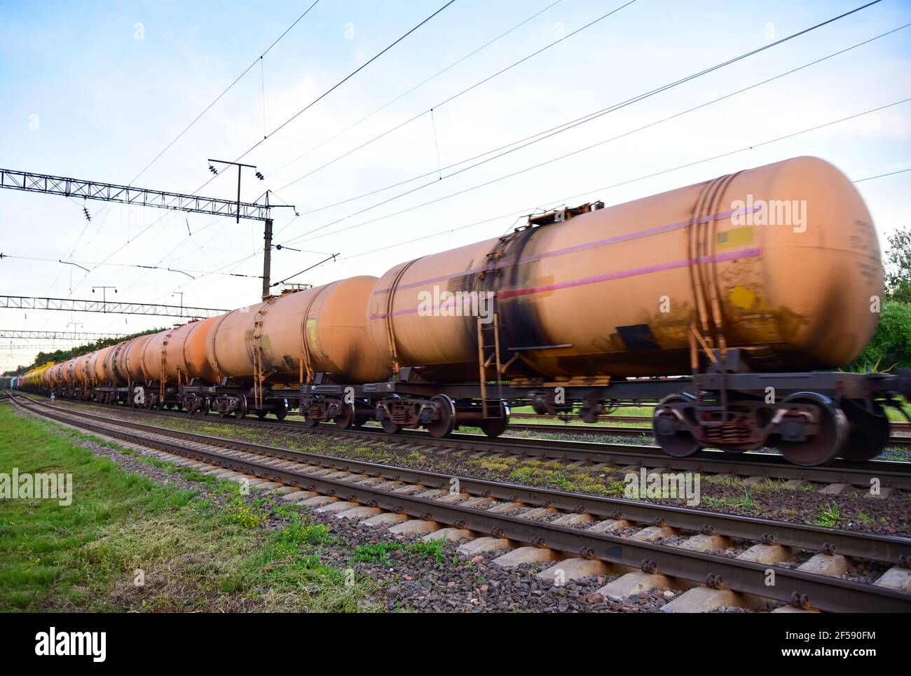 Chemical Cars on railway. Petroleum rail. The rolling stock with ...