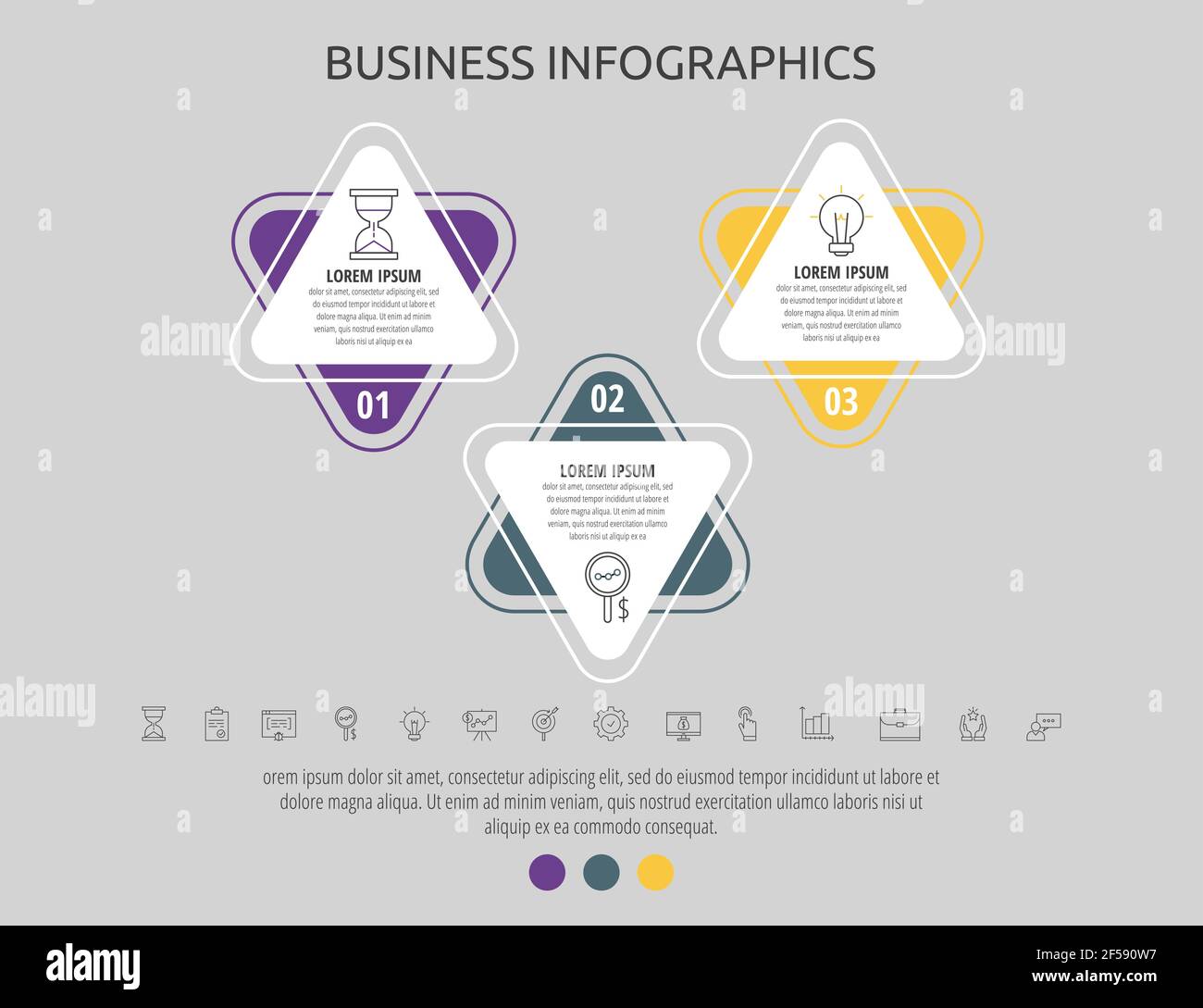 Modern and simple flat vector triangle infographic with 3 steps ...