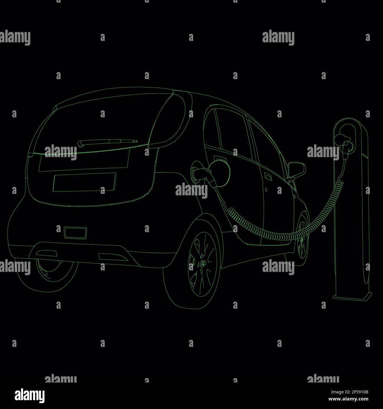 The circuit of an electric car on a charge. Back view. Contour of the ...