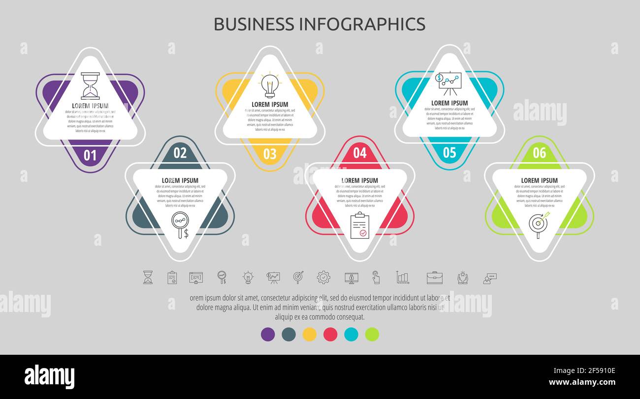 Modern and simple flat vector triangle infographic with six steps ...