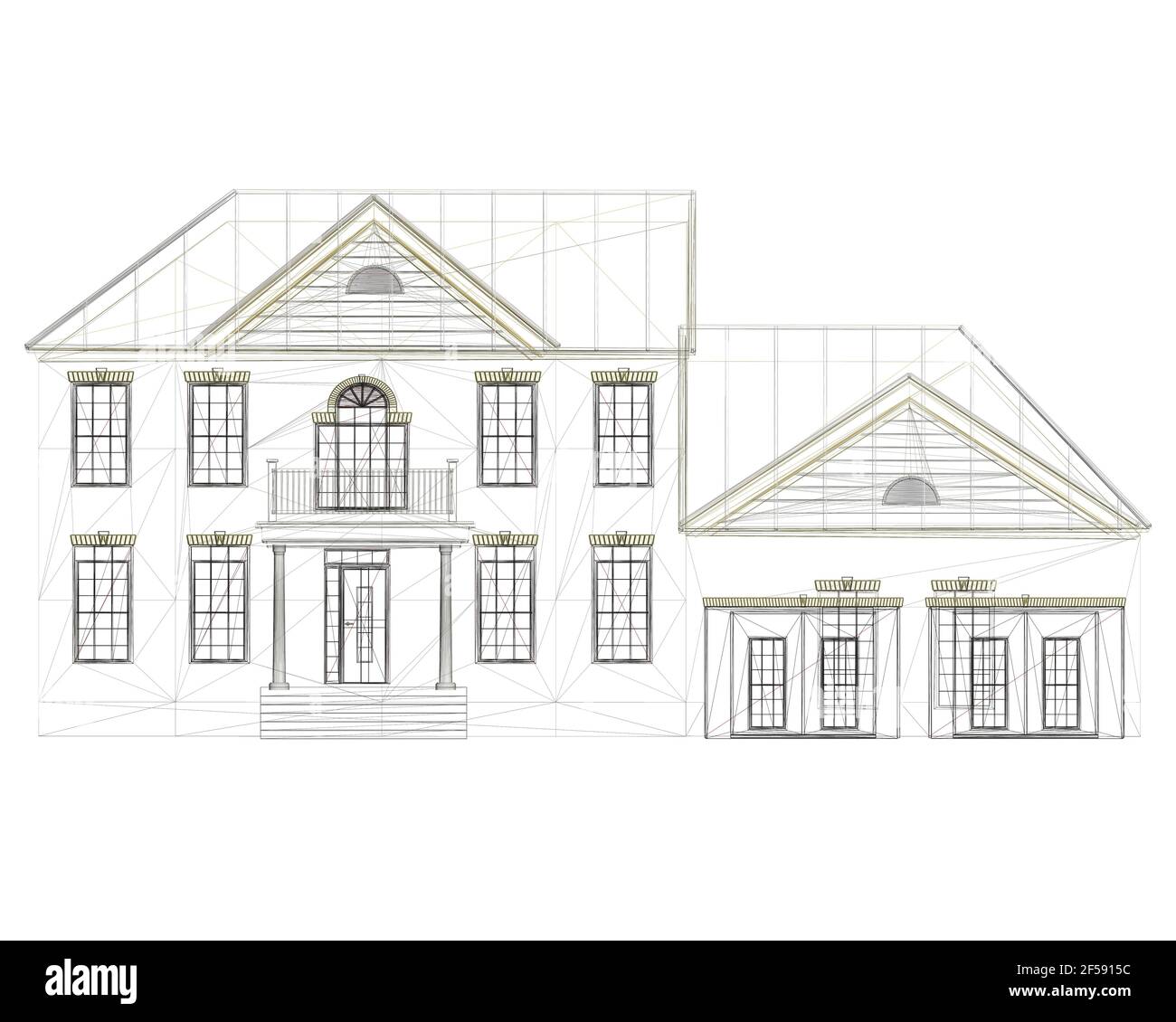 The outline of the house is two-story. Front view. Vector illustration ...