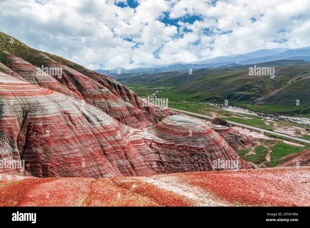 Magnificent striped red mountains landscape Stock Photo - Alamy