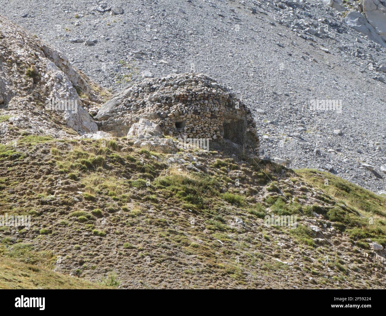 Old stone bunker in alpine landscape near Colle del Preit Stock Photo ...