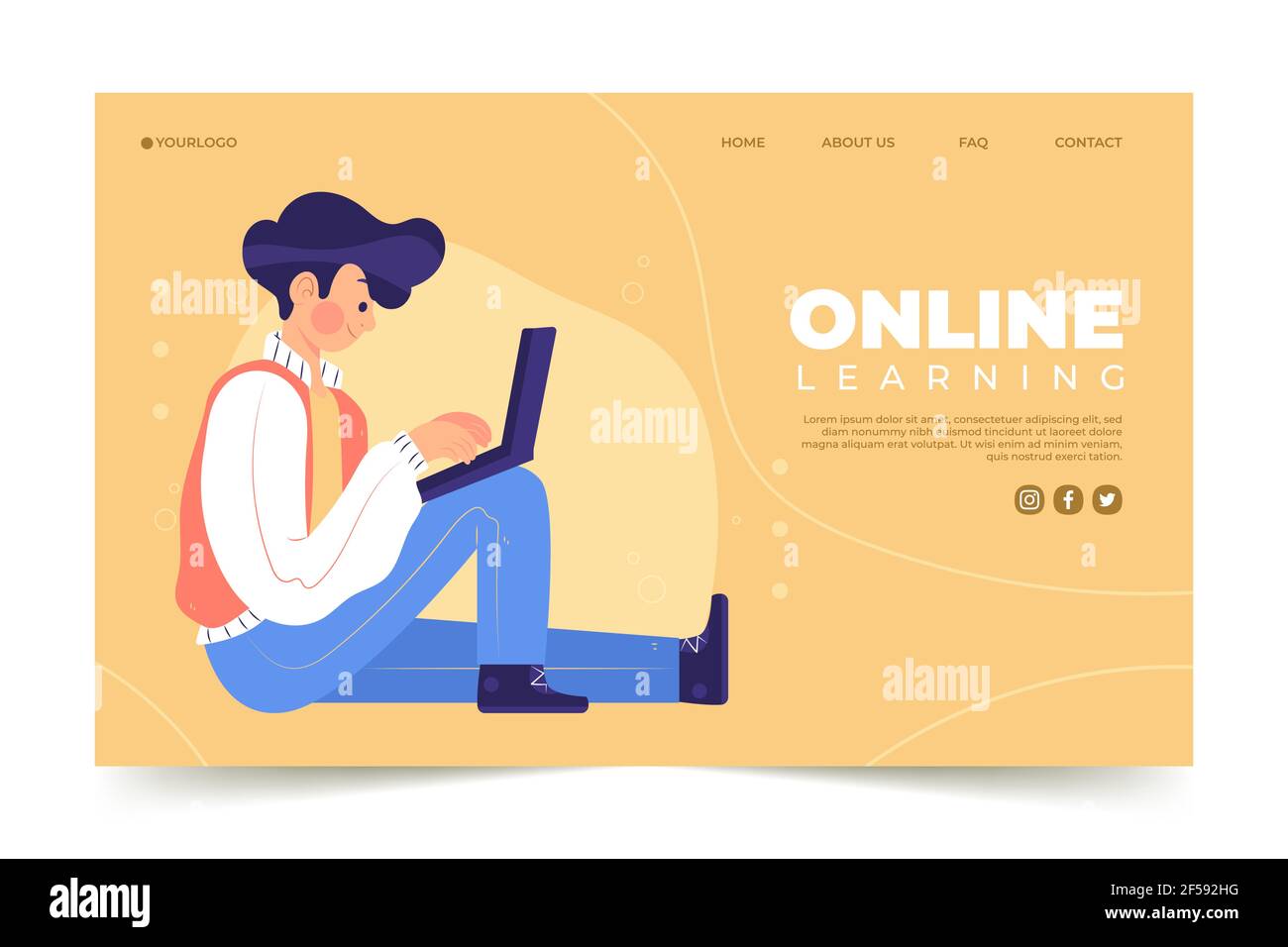 Hand drawn online learning homepage Vector illustration Stock Vector ...