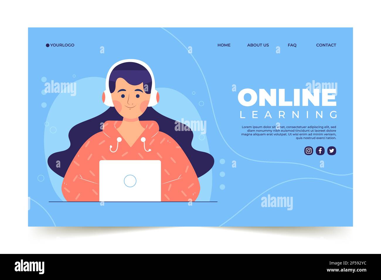Hand drawn online learning homepage template Vector illustration Stock ...