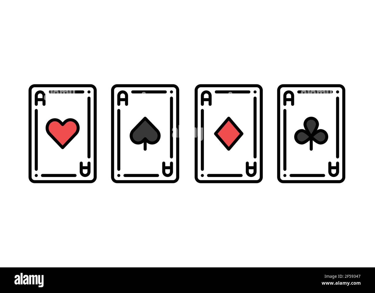 Combination ace playing cards olor line icon set. Gambling. Pictograms ...