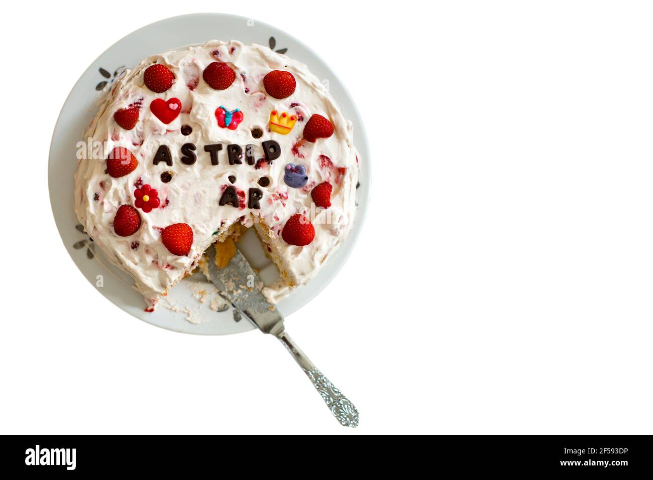 Childrens Birthday cake with text saying Astrid 4 years Stock Photo - Alamy