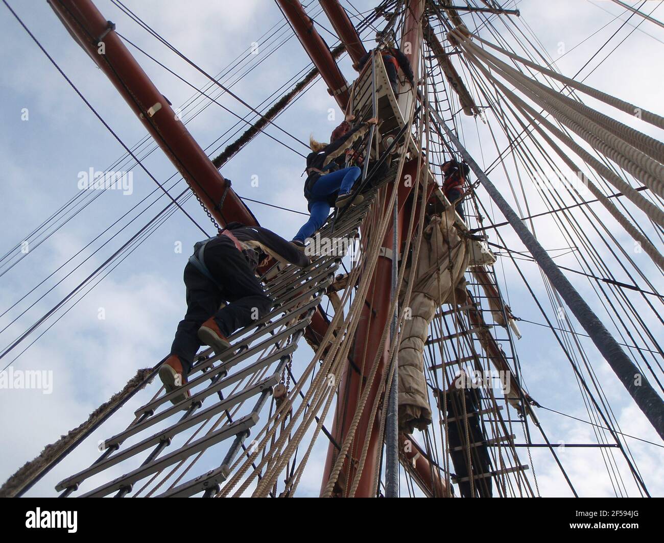 Climbing Square Rig Sail Boat Stock Photo - Alamy