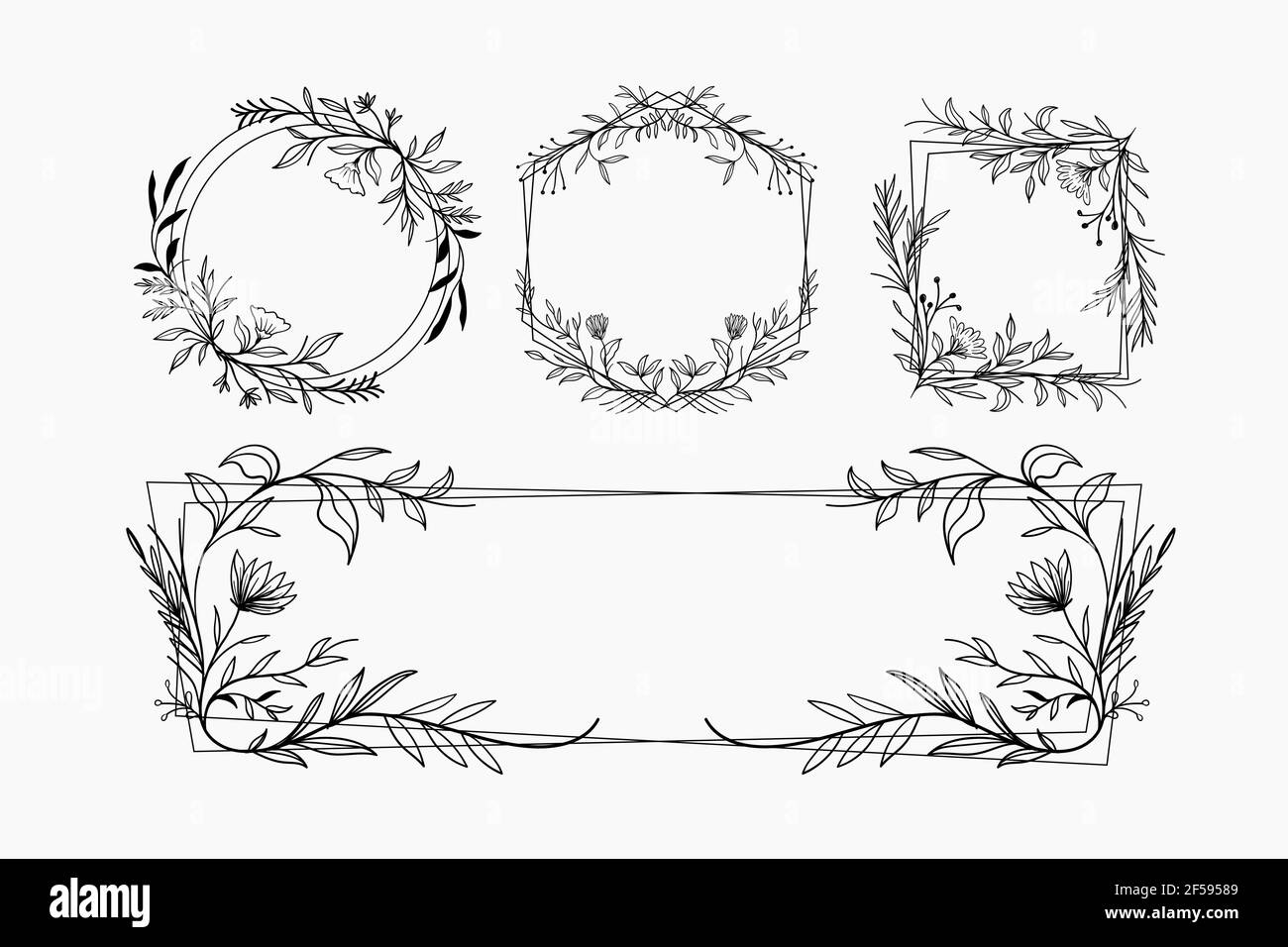 Hand drawn floral frame collection Vector illustration Stock Vector ...