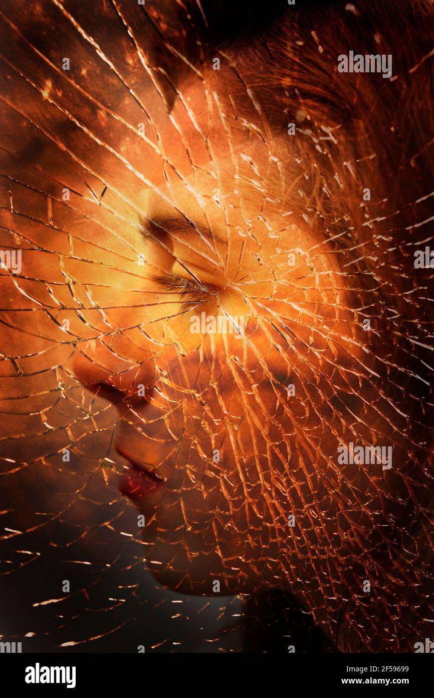 Woman behind broken glass hi-res stock photography and images - Alamy