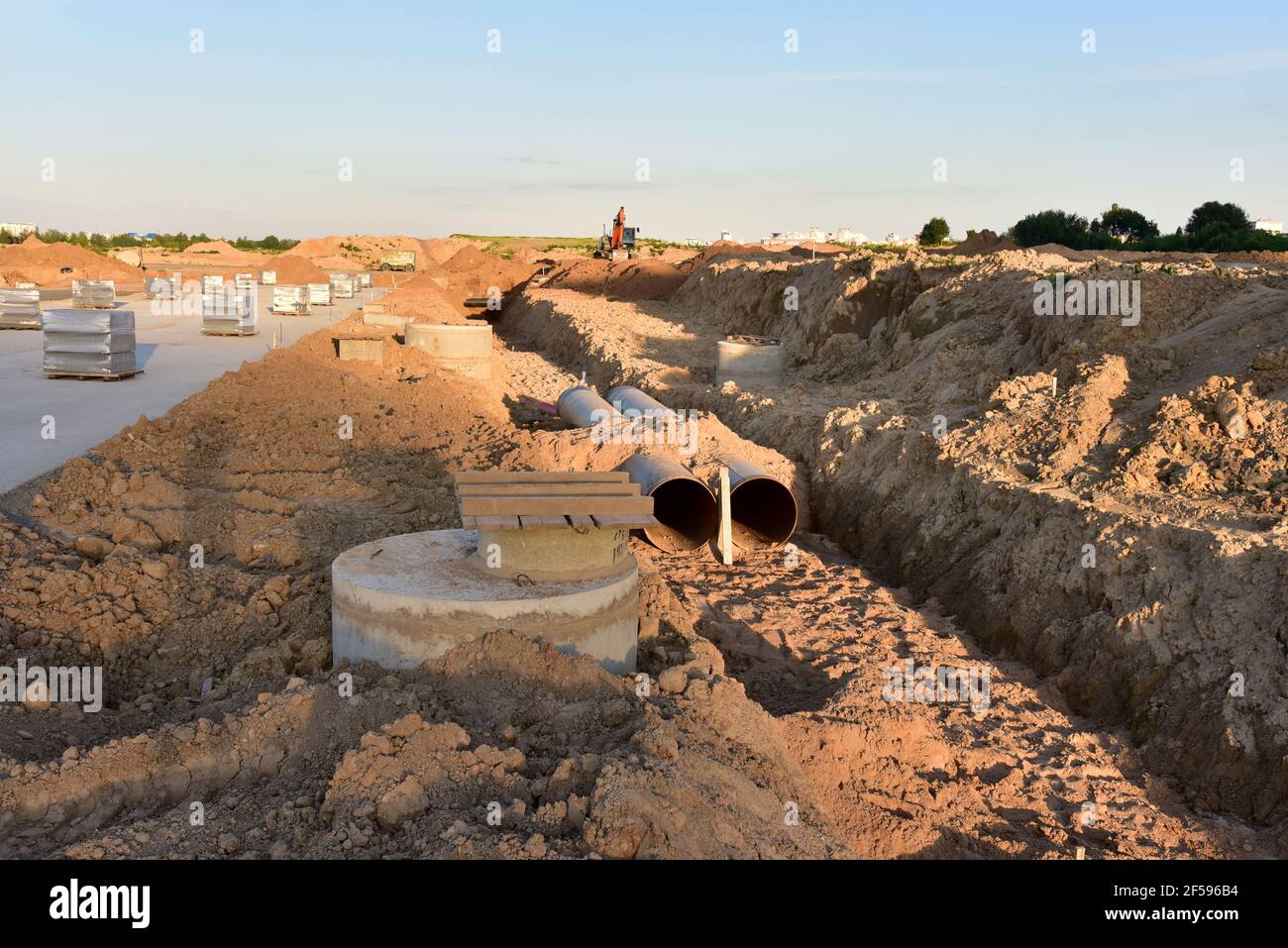 Sewer pipes for laying an external sewage system at a construction site ...