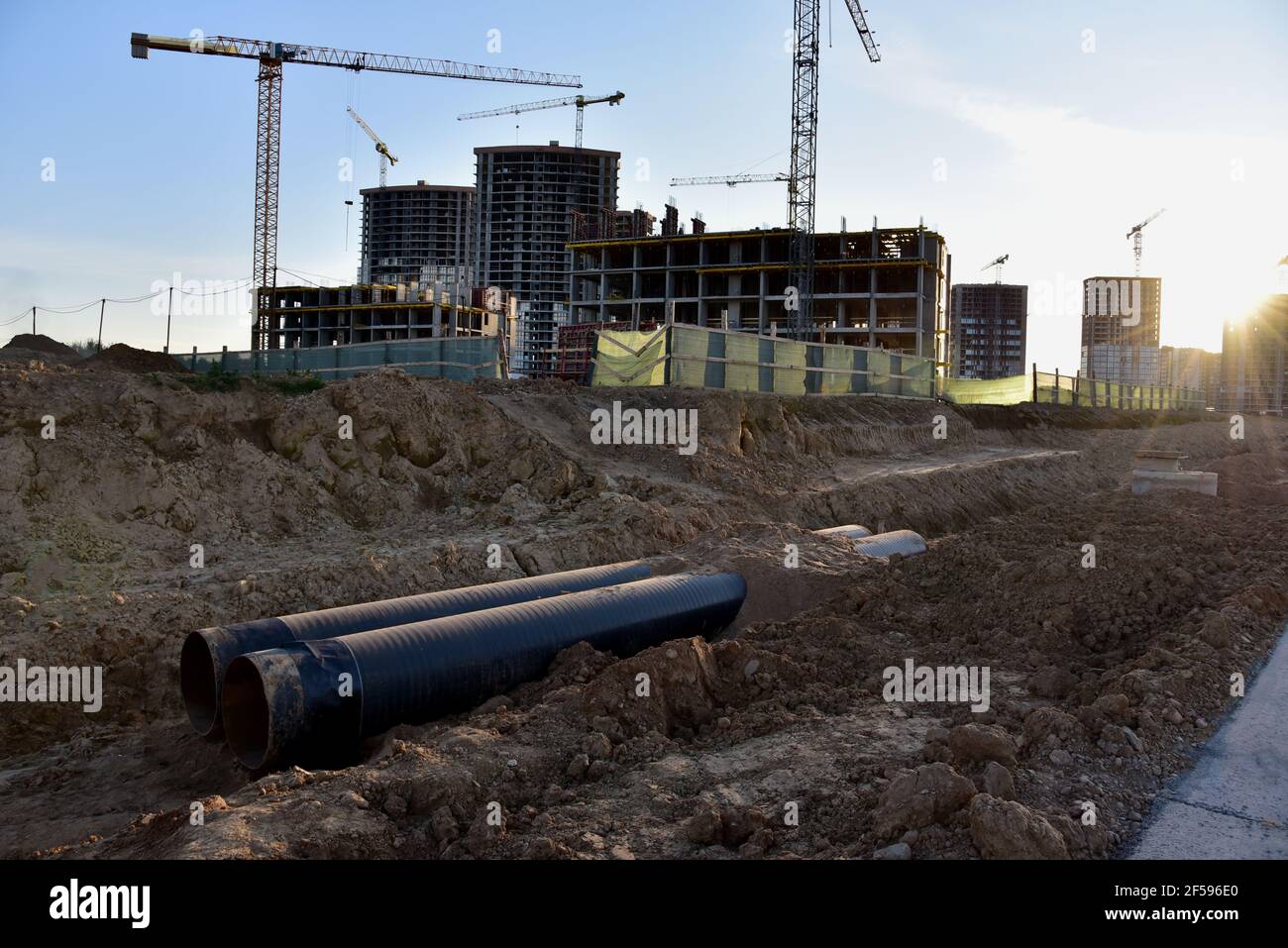 Sewer pipes for laying an external sewage system at a construction site ...
