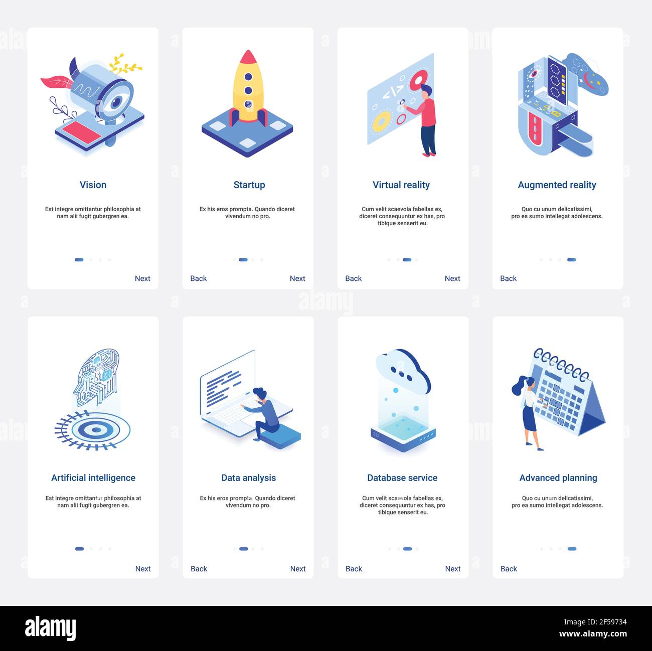 Isometric artificial intelligence for business startup UX, UI mobile ...