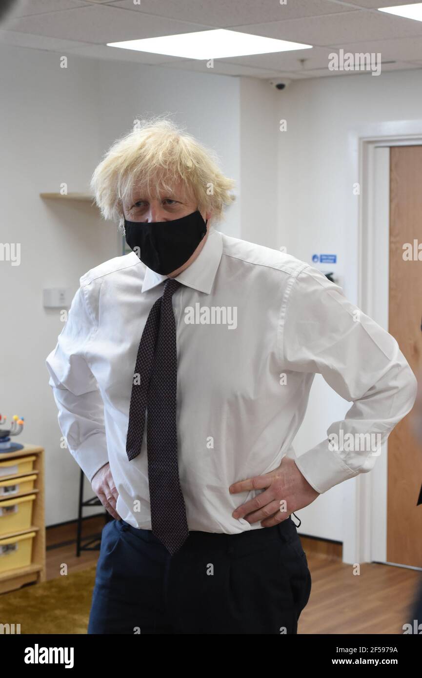 Prime Minister Boris Johnson during a visit to the Monkey Puzzle ...