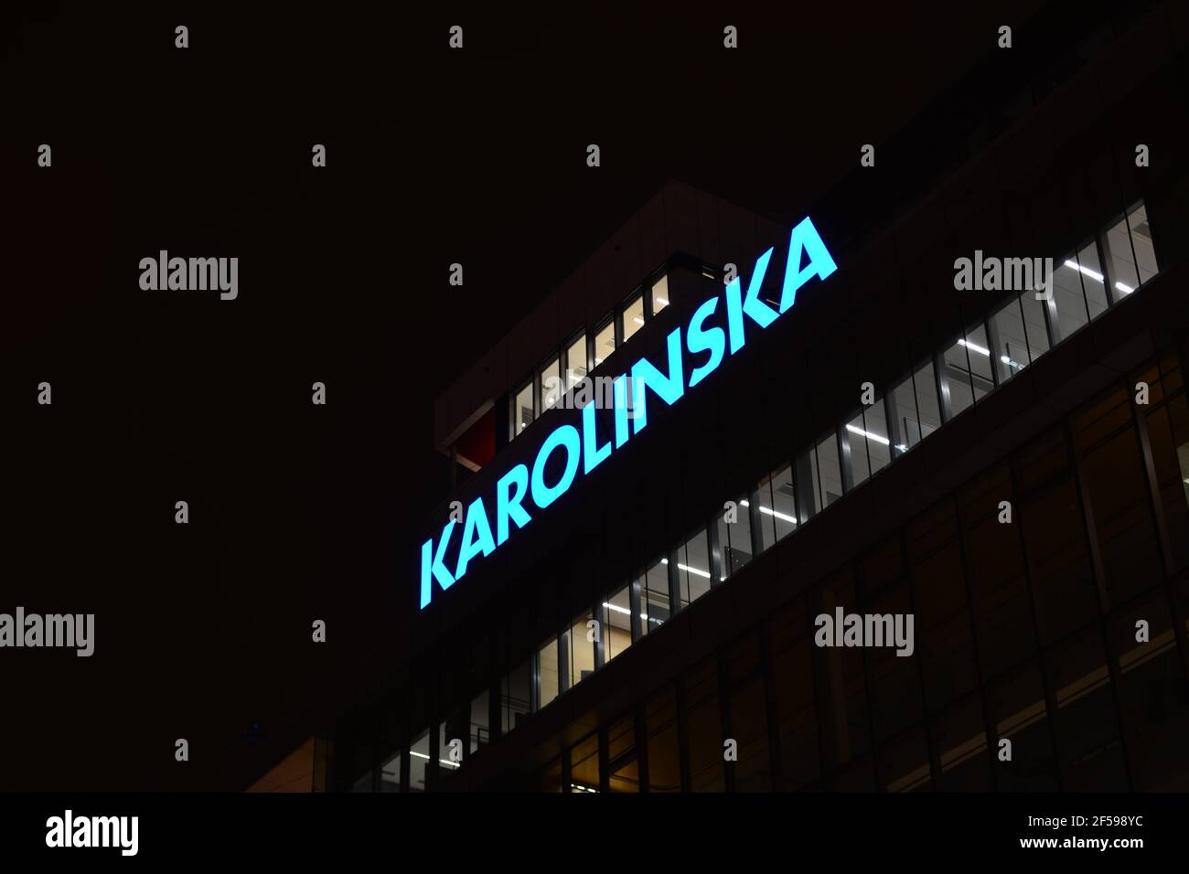 STOCKHOLM, SWEDEN - Mar 10, 2021: Karolinska hospital main sign at ...
