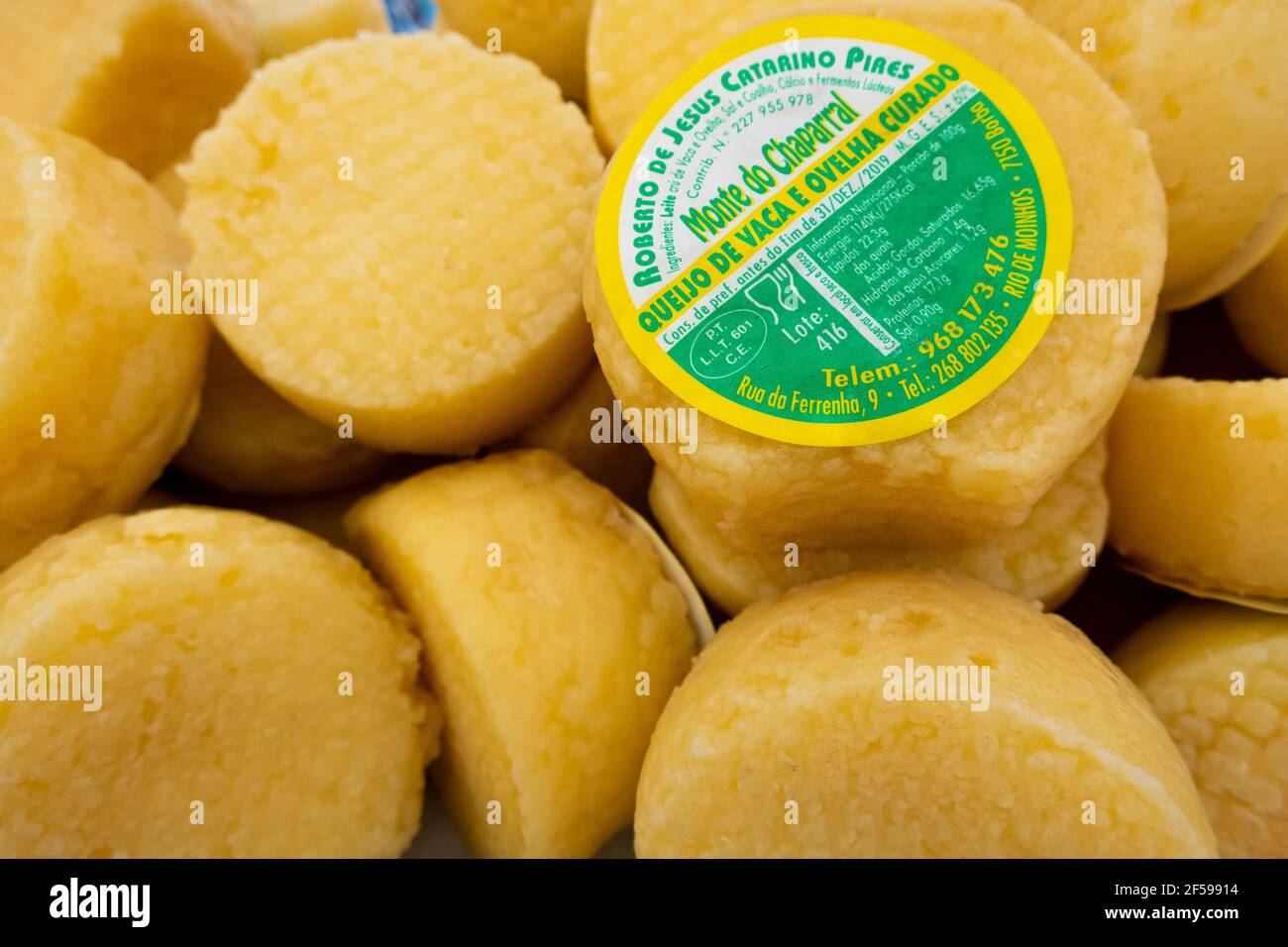 Cheese - cured cow and sheep cheese, Market, Algarve, Portugal Stock ...