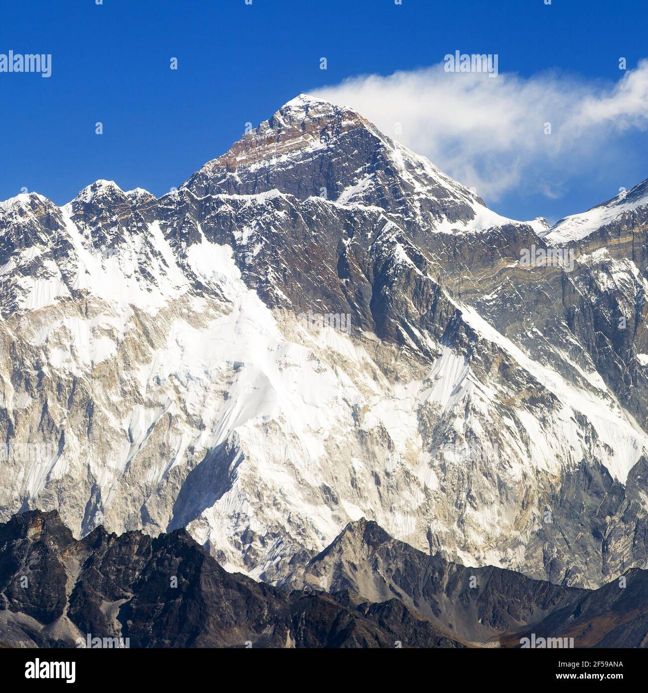 view of Mount Everest and Nuptse rock face, from Kongde - Sagarmatha ...
