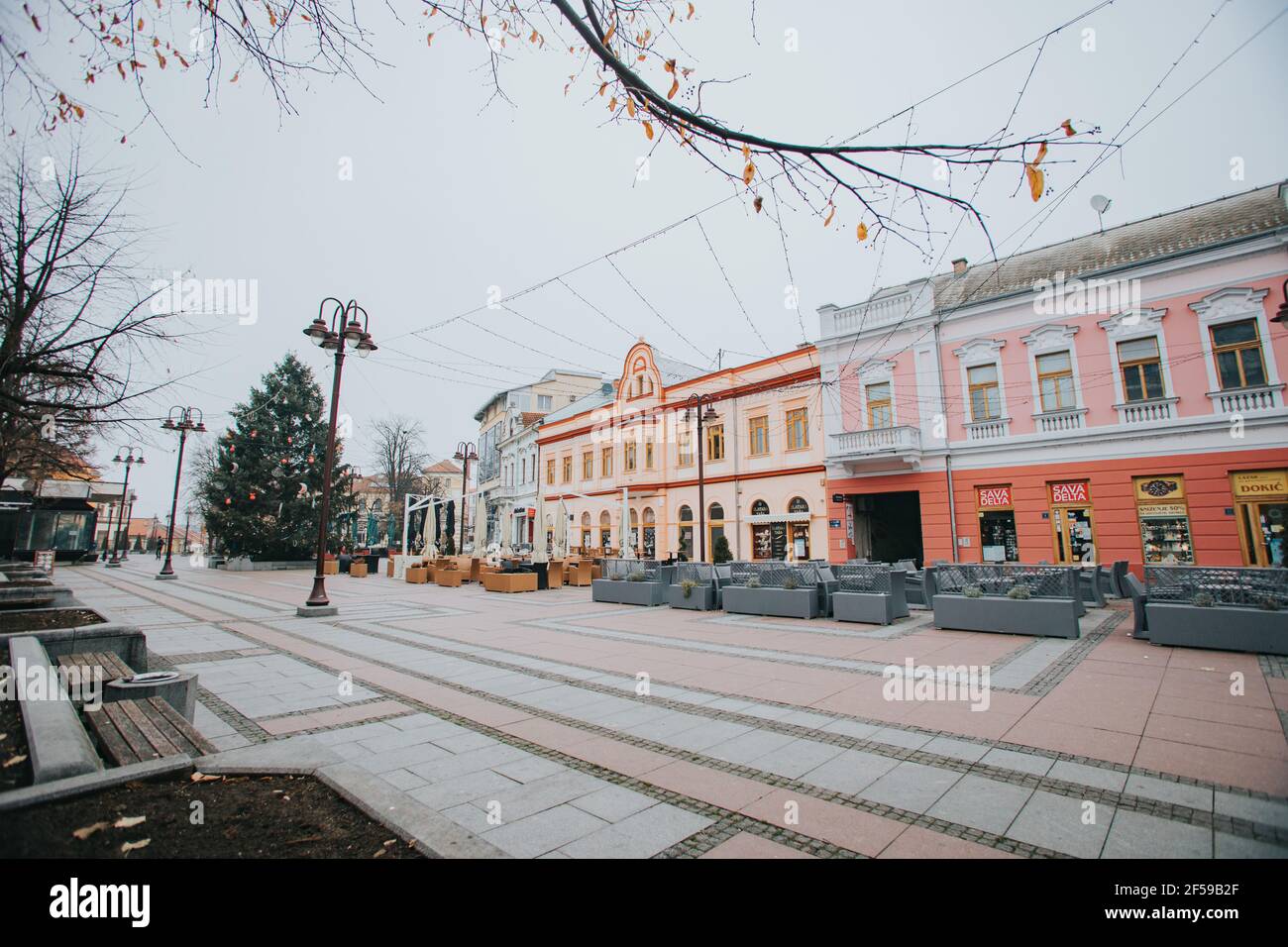 BRCKO DISTRICT, BOSNIA AND HERZEGOVINA - Dec 18, 2020: Streets of Brcko ...