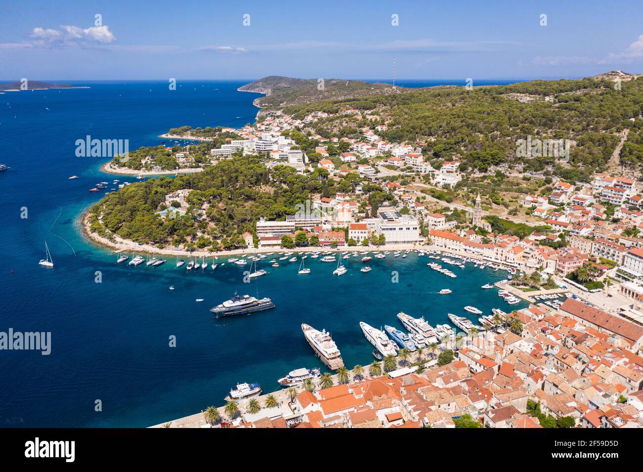 Stunning aerial view of the famous Hvar island and old town with its ...
