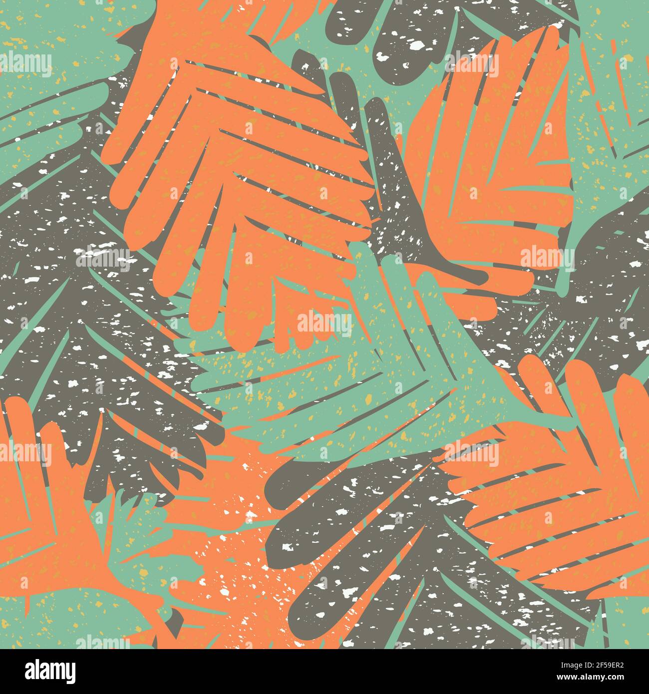 Abstract paint spatter tropical leaves seamless vector pattern ...