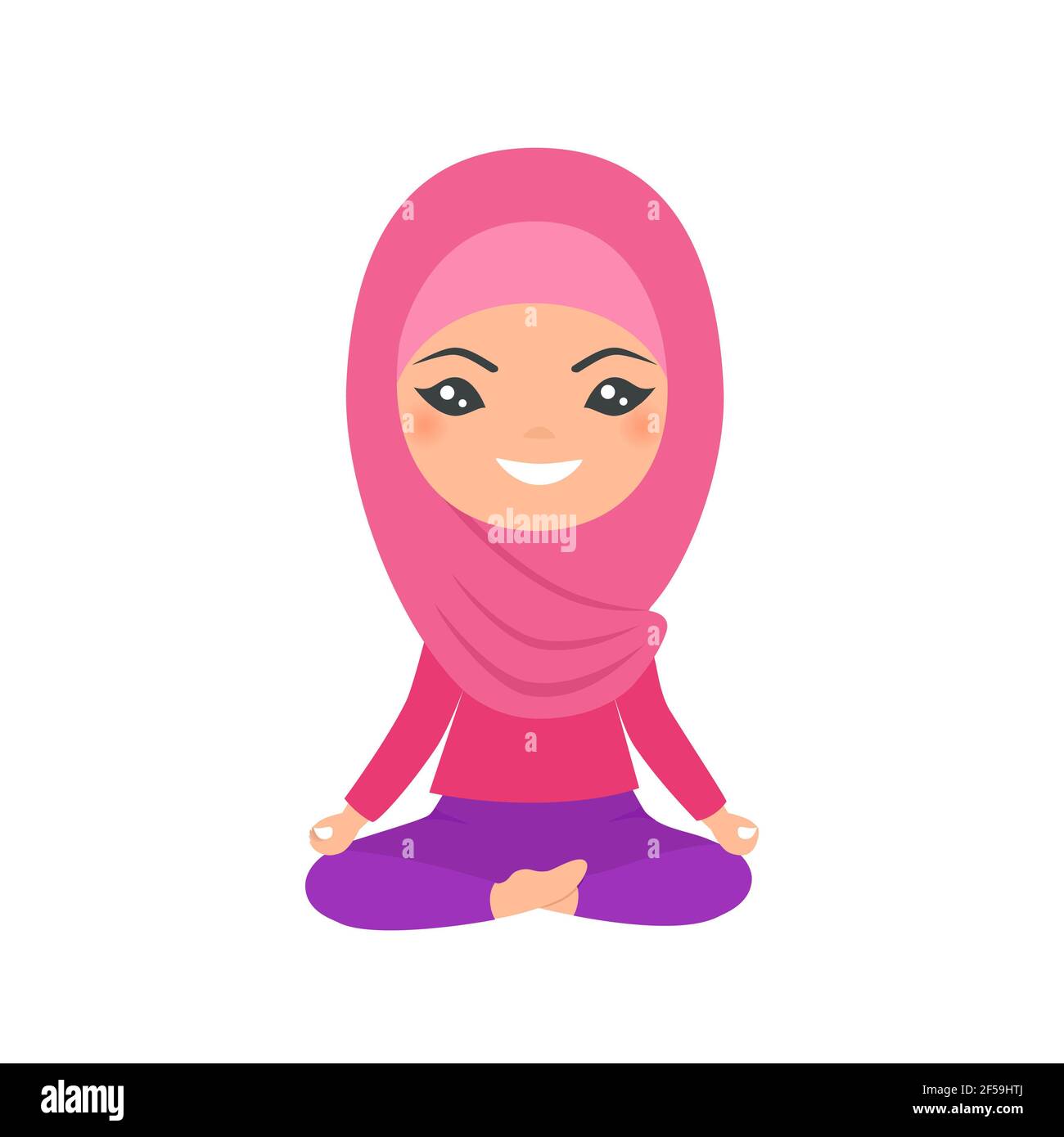 Cute chibi muslim girl doing yoga isolated on white background. Cartoon ...