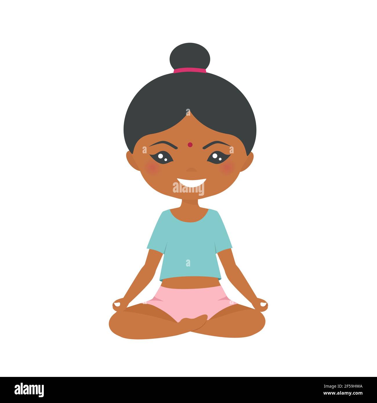 Cute indian chibi girl doing yoga on a white background. Cartoon flat ...