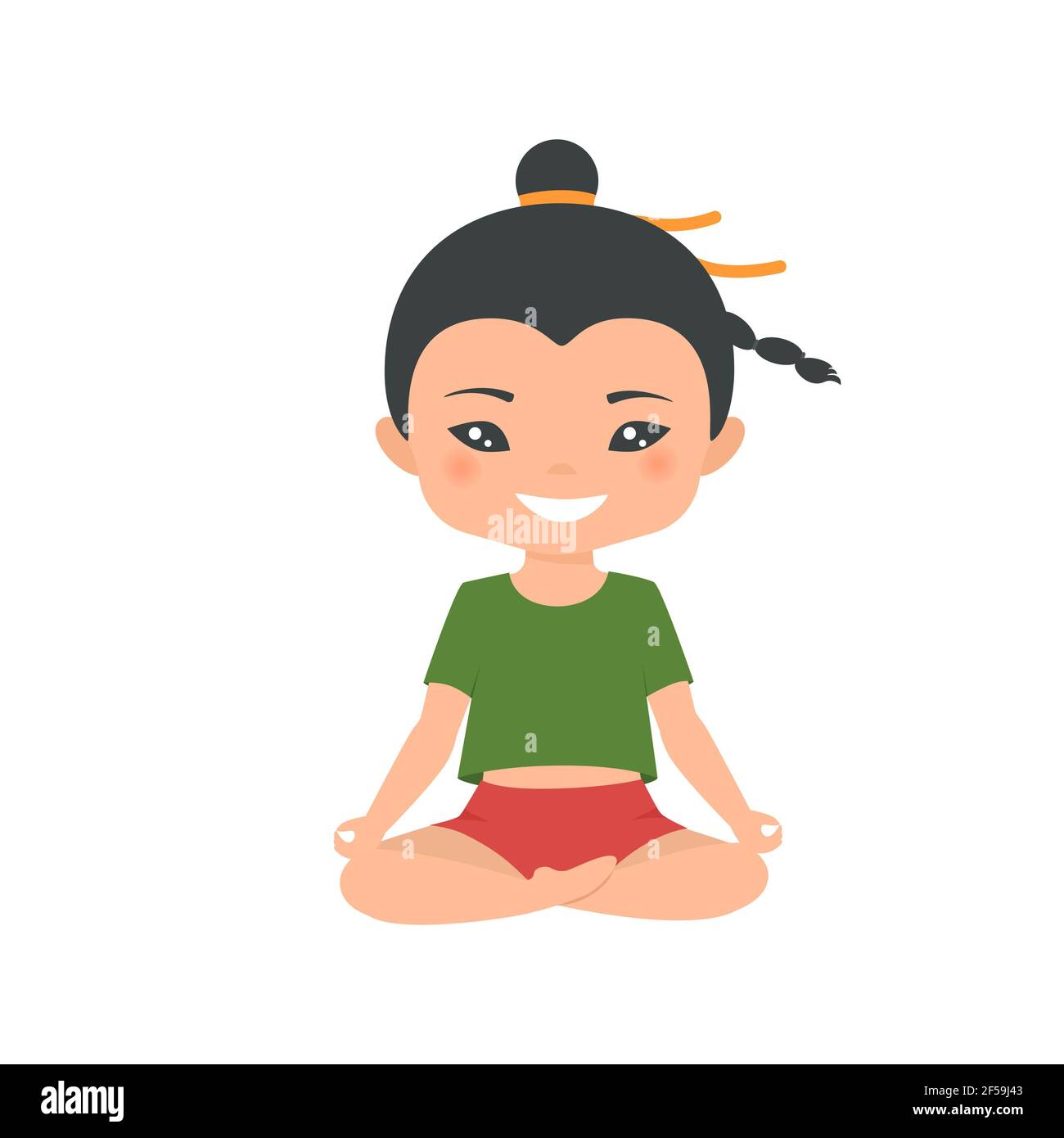 Cute Chinese chibi boy doing yoga, isolated on white background ...