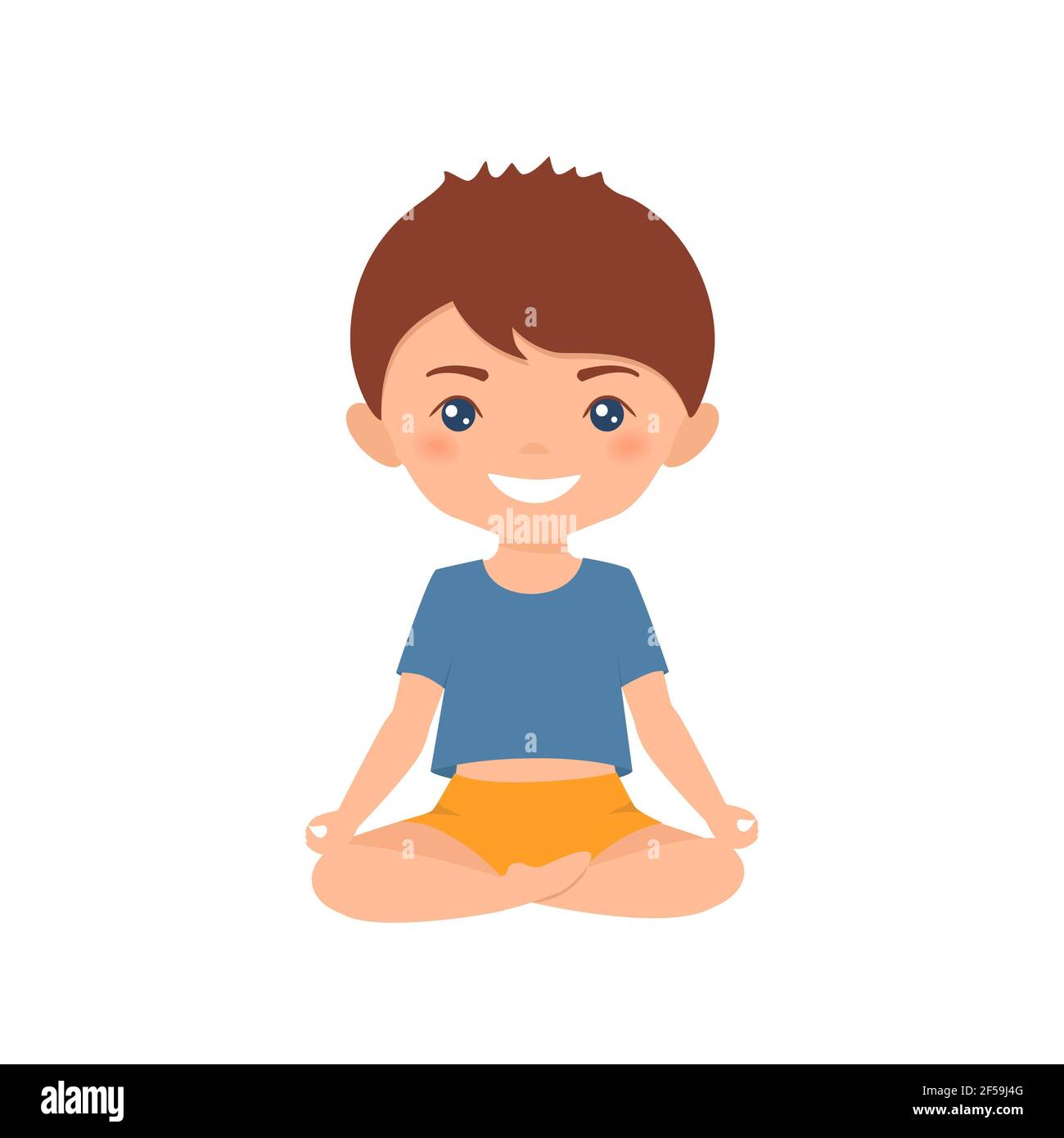 Cute chibi boy doing yoga, isolated on white background. Cartoon flat ...