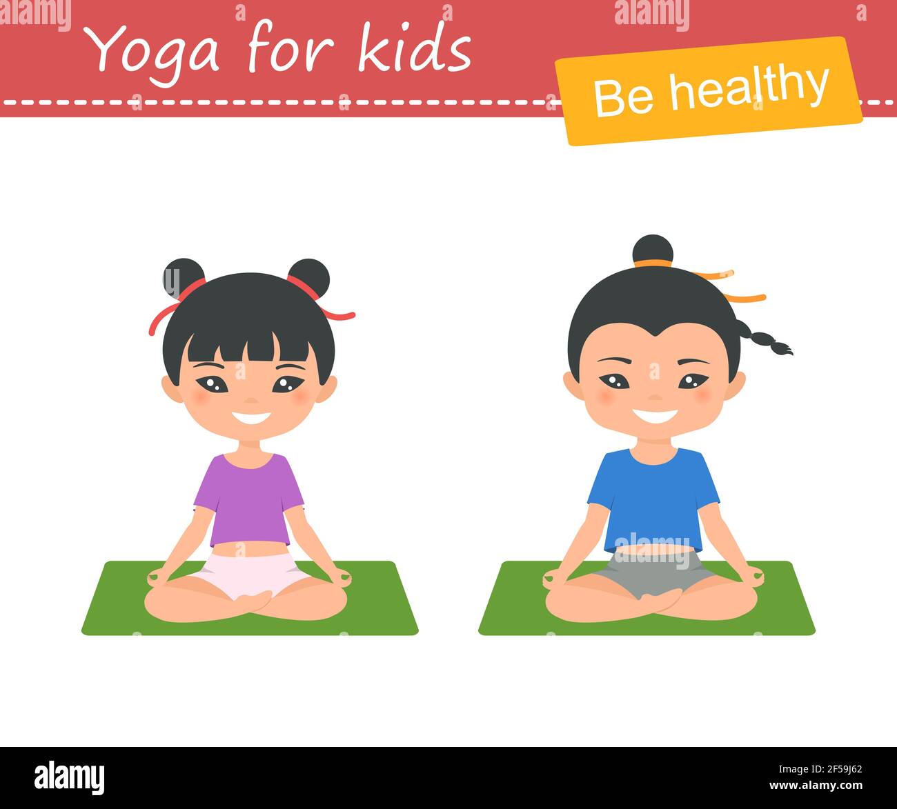 Cute chinese chibi boy and chibi girl doing yoga isolated on white ...