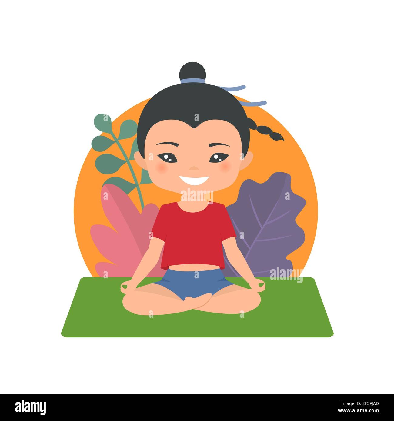 Cute Chinese chibi boy doing yoga, isolated on white background ...