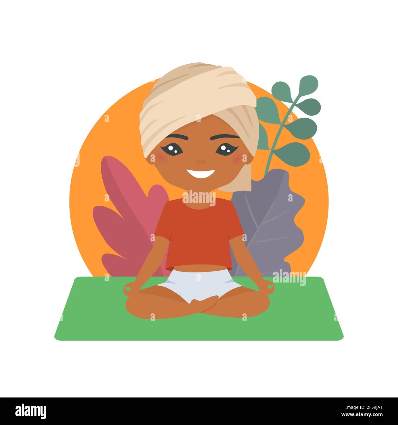 Cute indian chibi boy doing yoga on background with pattern. Cartoon ...