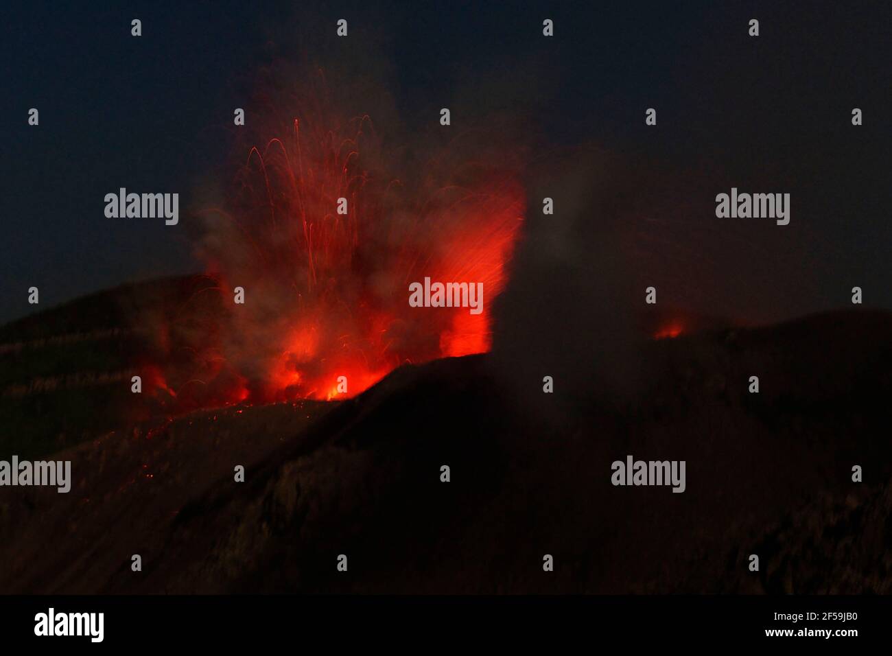 Ibu volcano night eruption (Halmahera, Maluku Islands, Indonesia Stock ...