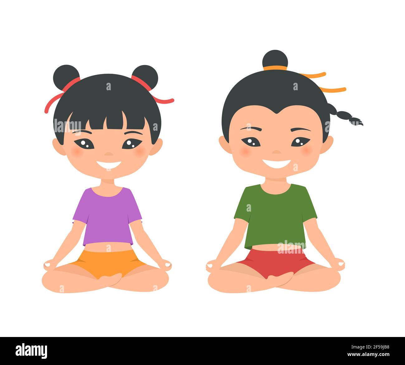 Cute chinese chibi boy and girl doing yoga isolated on white background ...